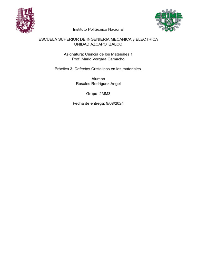Práctica 3 - Defectos Cristalinos en Los Materiales. | PDF ...