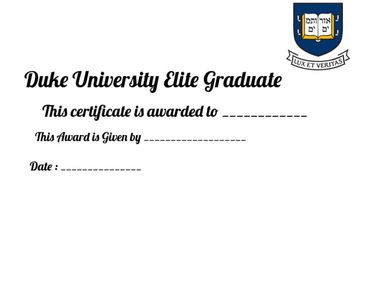 Duke University Elite Graduate: This Certificate Is Awarded To | PDF