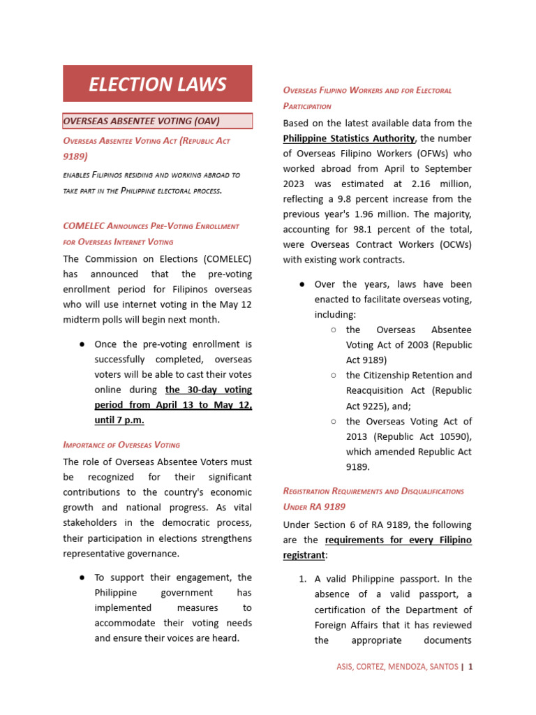 Overseas Absentee Voting (Oav) | PDF | Absentee Ballot | Commission On ...