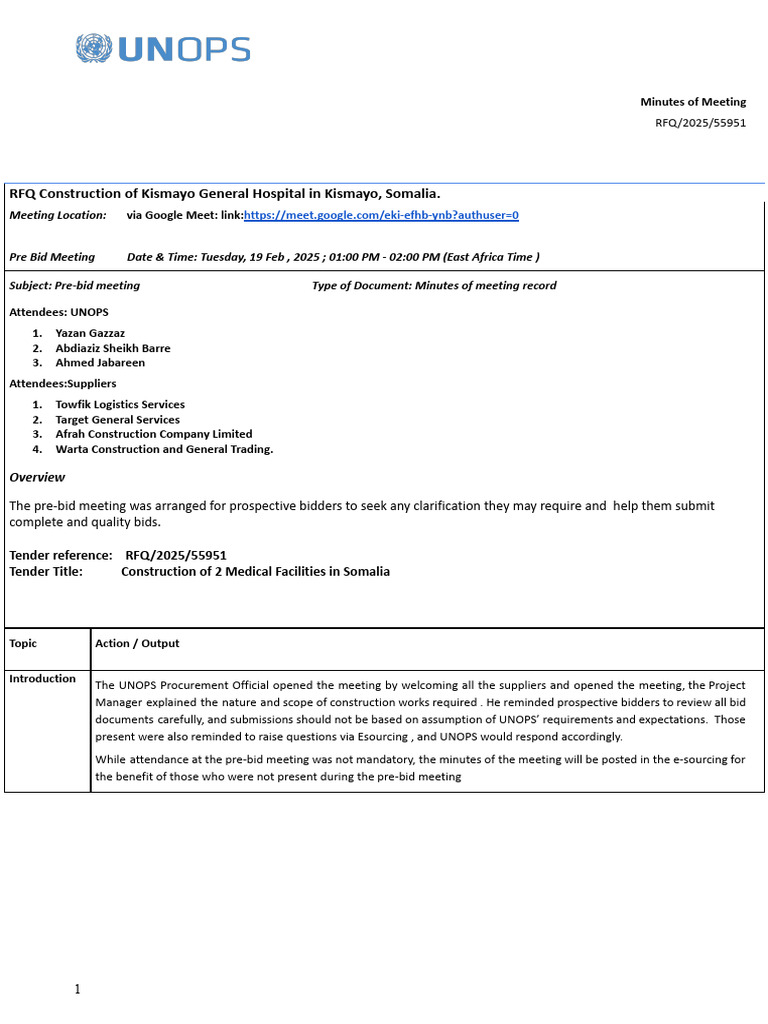 Pre-Bid Meeting Minutes | PDF