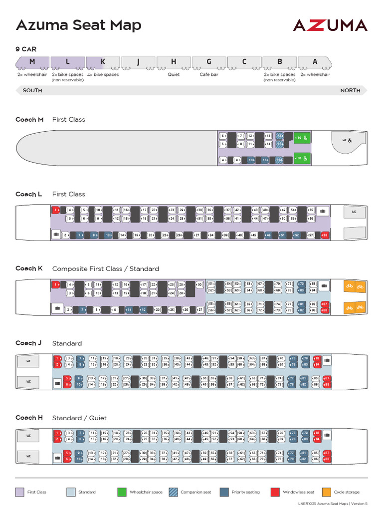 Lner1035 Azuma Seat Map v5 - 9 Car | PDF | Accessibility | Wheeled Vehicles
