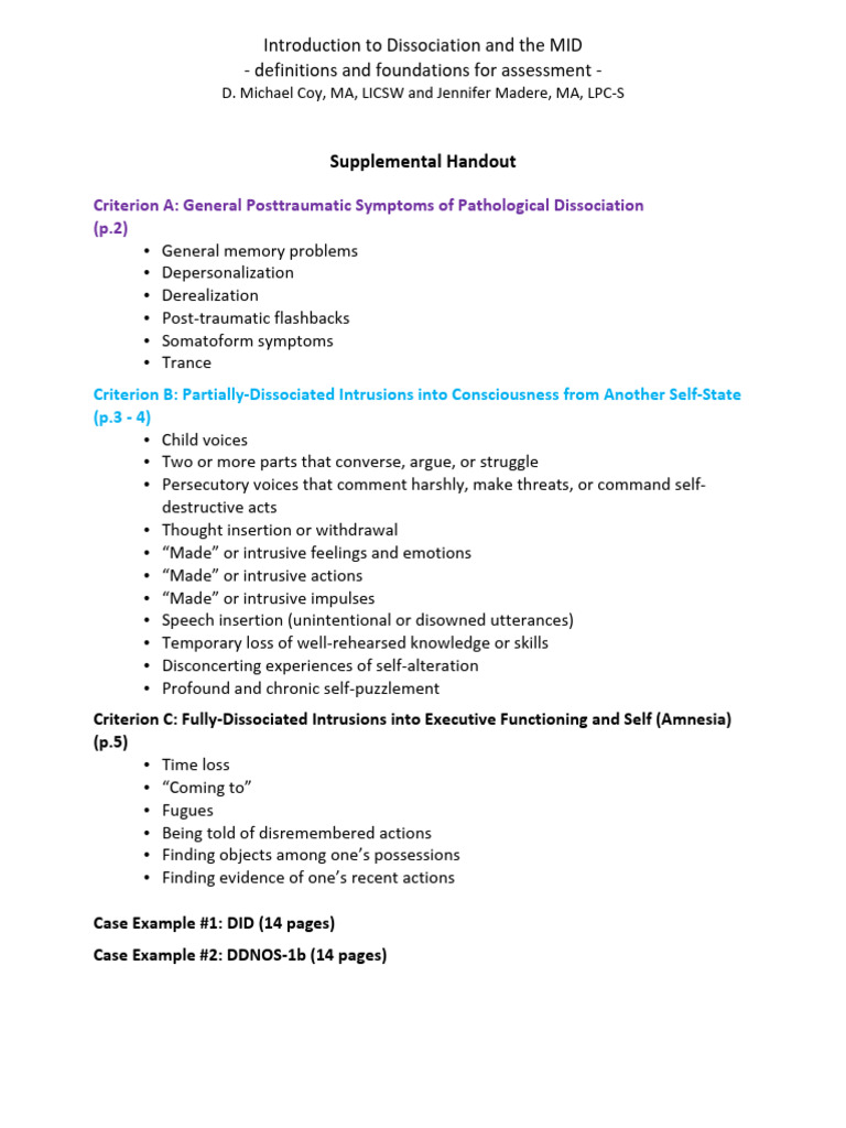 Criterion A: General Posttraumatic Symptoms of Pathological ...
