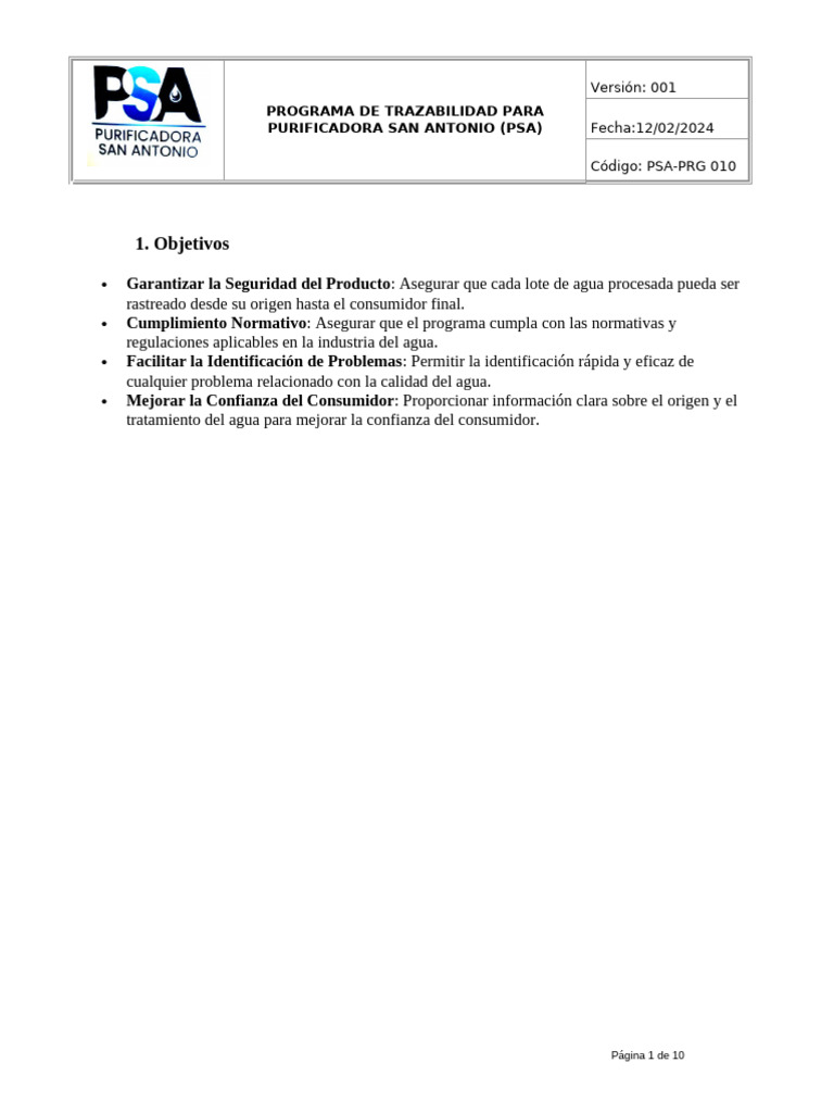 Programa de Trazabilidad para PSA | PDF