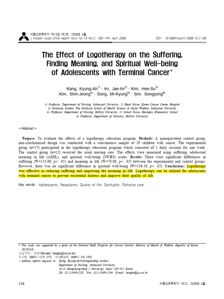 The Effect of Logotherapy On The Suffering Cancer | PDF | Palliative ...