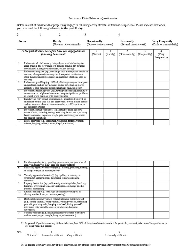 Posttrauma Risky Behaviors Assessment | PDF | Substance Abuse