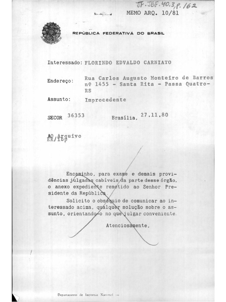 Cartas Ao Presidente - Florindo Edvaldo Carniato | PDF