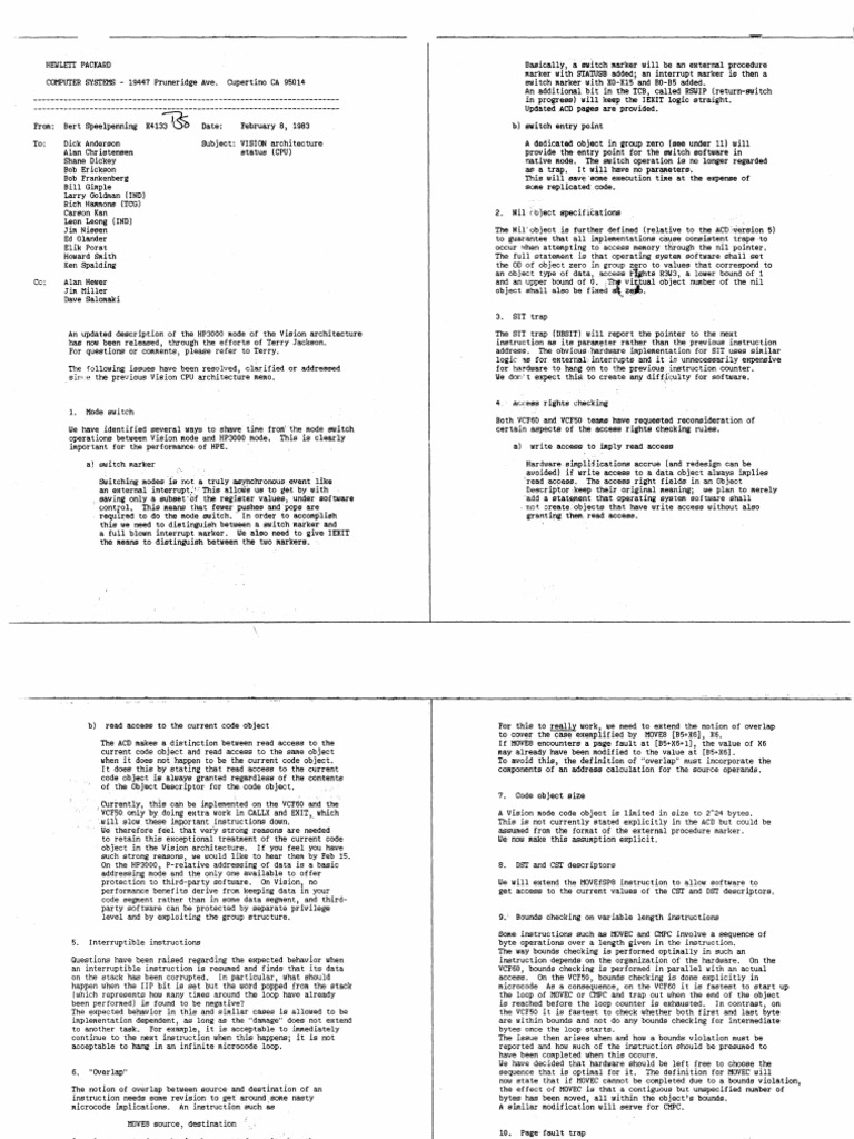 Vision Architecture Status Feb83 | PDF | String (Computer Science) | Pointer (Computer Programming)