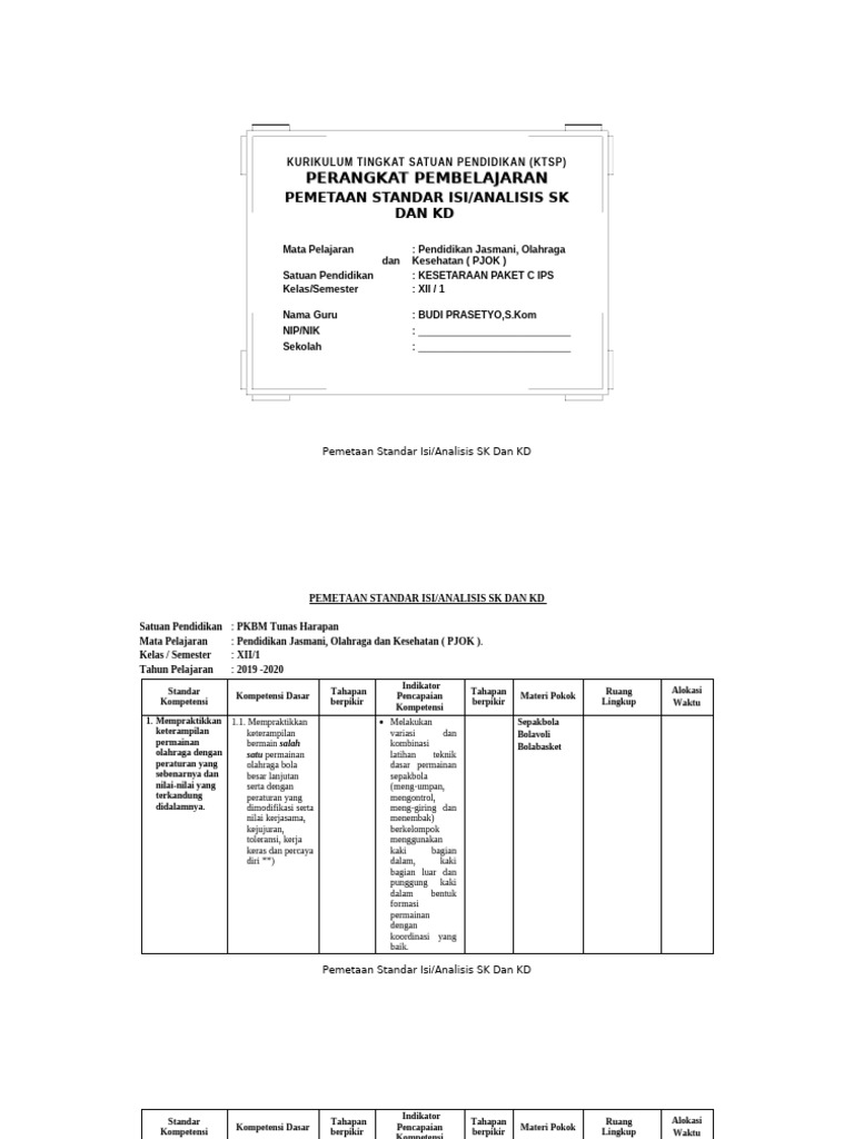 Pemetaan SK KD Penjas Kelas Xii SMT 12 | PDF