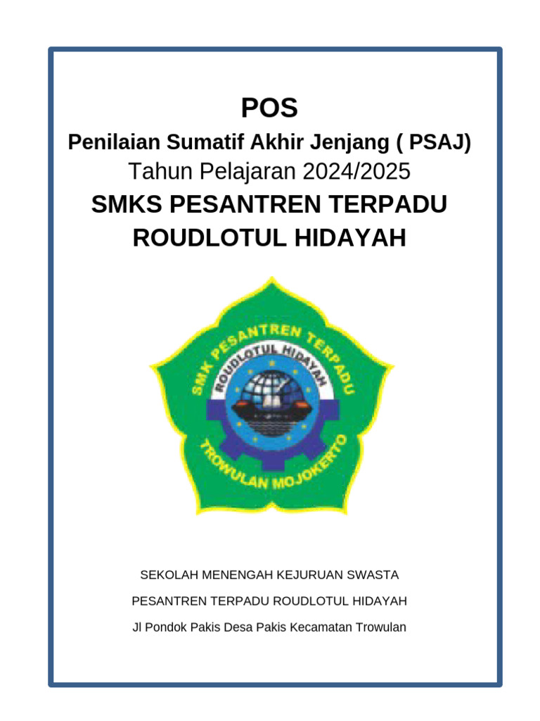 POS PSAJ Tahun 2025 - Tahun Pelajaran 2024-2025 | PDF
