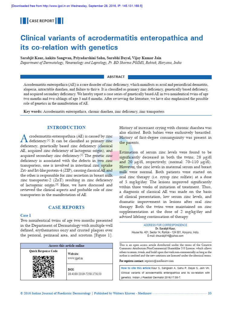 Clinical Variants of Acrodermatitis Enteropathica | PDF | Breast Milk ...