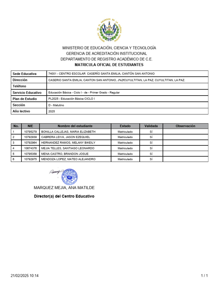 Matriculas Secciones | PDF