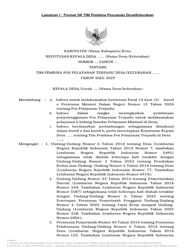 Draf SK Posyandu Dan SK Tim Pembina Posyandu | PDF