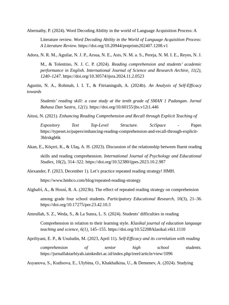 Final References - Ready To Print | PDF | Reading Comprehension | Fluency