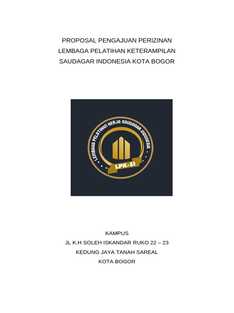 Proposal Pengajuan Perizinan LPK Si | PDF