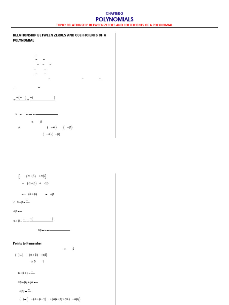Relationship Between Zeroes and Coefficients of A Polynomial - Ic16738 | PDF | Quadratic ...