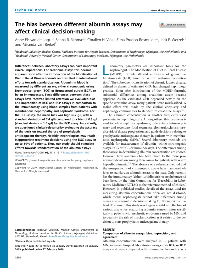 bài báo bàn luận albumin | PDF | Creatinine | Medical Specialties