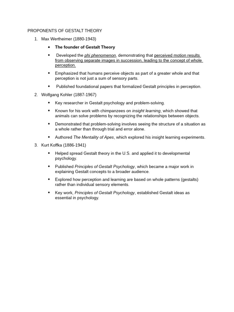 Proponents of Gestalt Theory | PDF