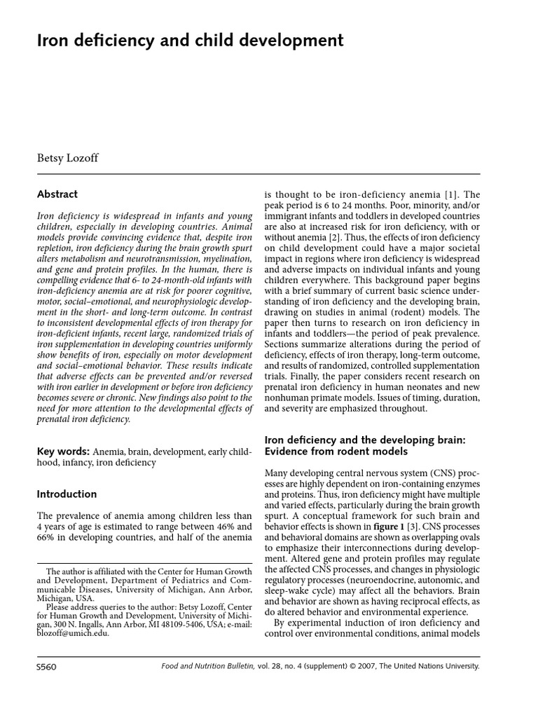 Lozoff 2007 Iron Deficiency and Child Development | PDF | Striatum | Brain