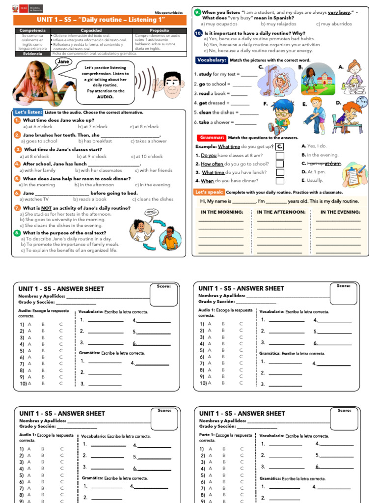 Daily Routine Listening Exercise | PDF | Lunch | Meal