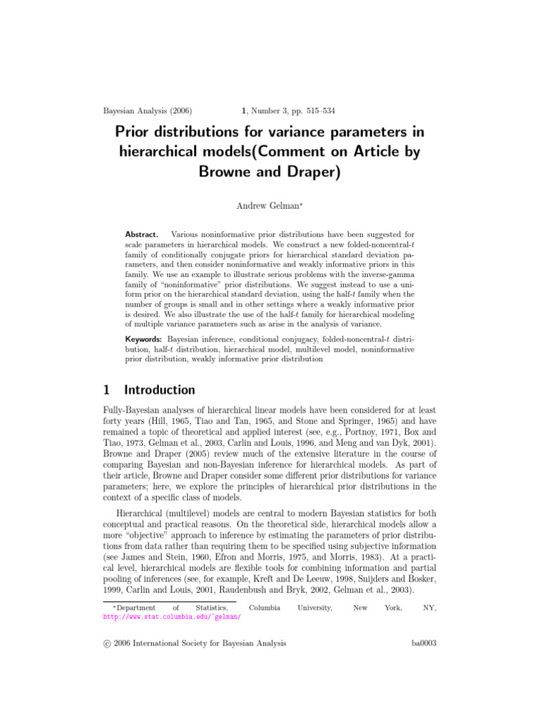 Hierarchical Model Priors in Bayesian Analysis | PDF | Statistical ...