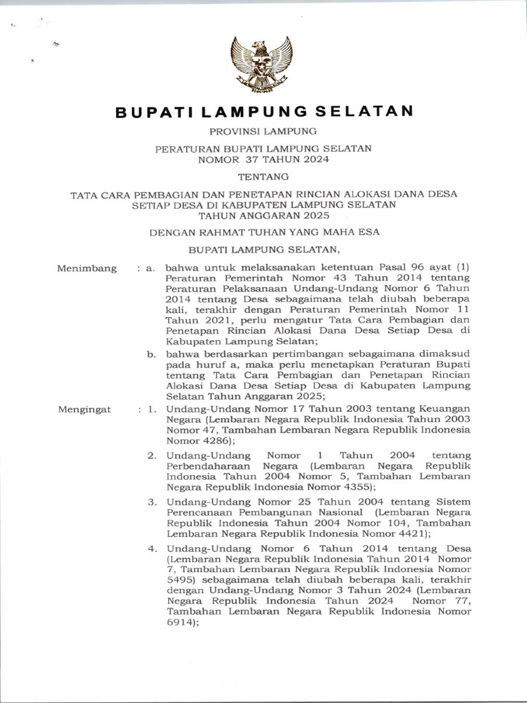 Perbup ADD 2025 Nomor 37 Tanggal 31 Desember 2024 | PDF