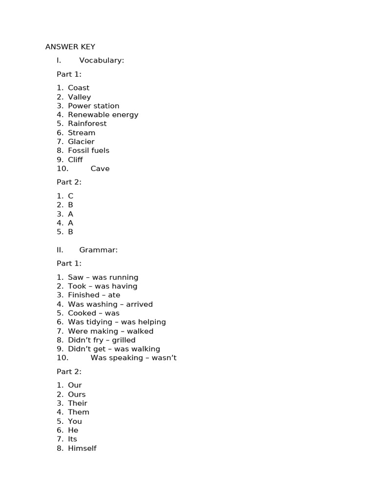 English Test 1 Answer Key | PDF