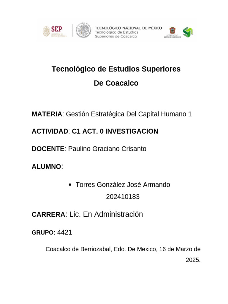 C1 Act. 0 Investigacion | PDF | Gestión de recursos humanos | Planificación