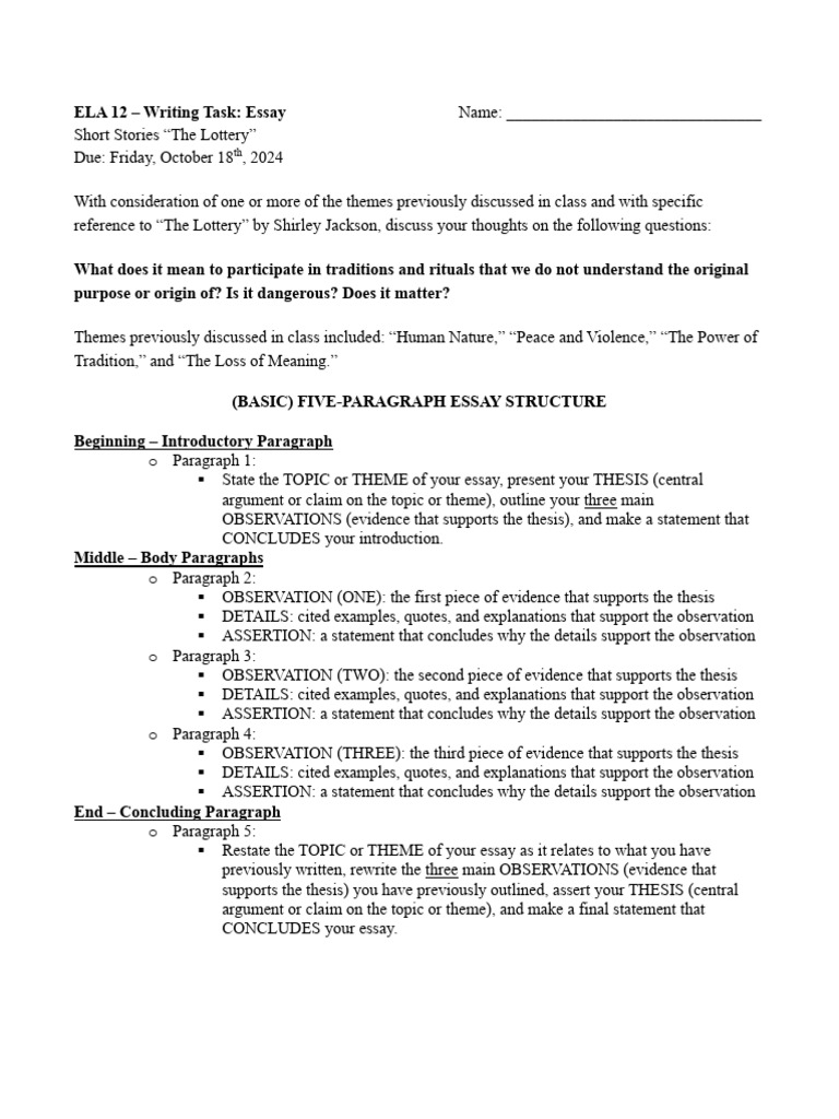 ELA_12_The_Lottery_Writing_Task | PDF | Essays