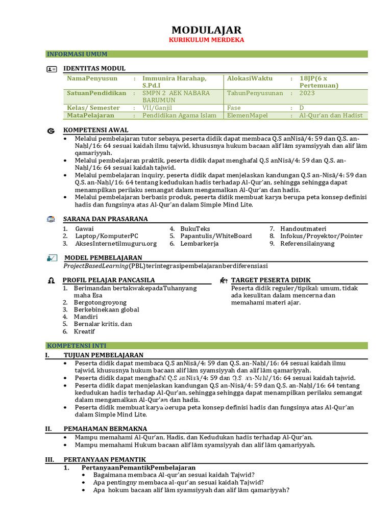Modul Ajar Untuk PMM | PDF