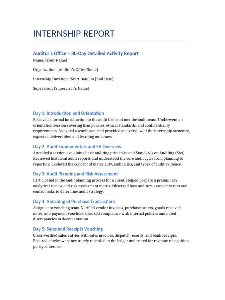 Auditor Internship Report 30 Days | PDF | Audit | Valuation (Finance)