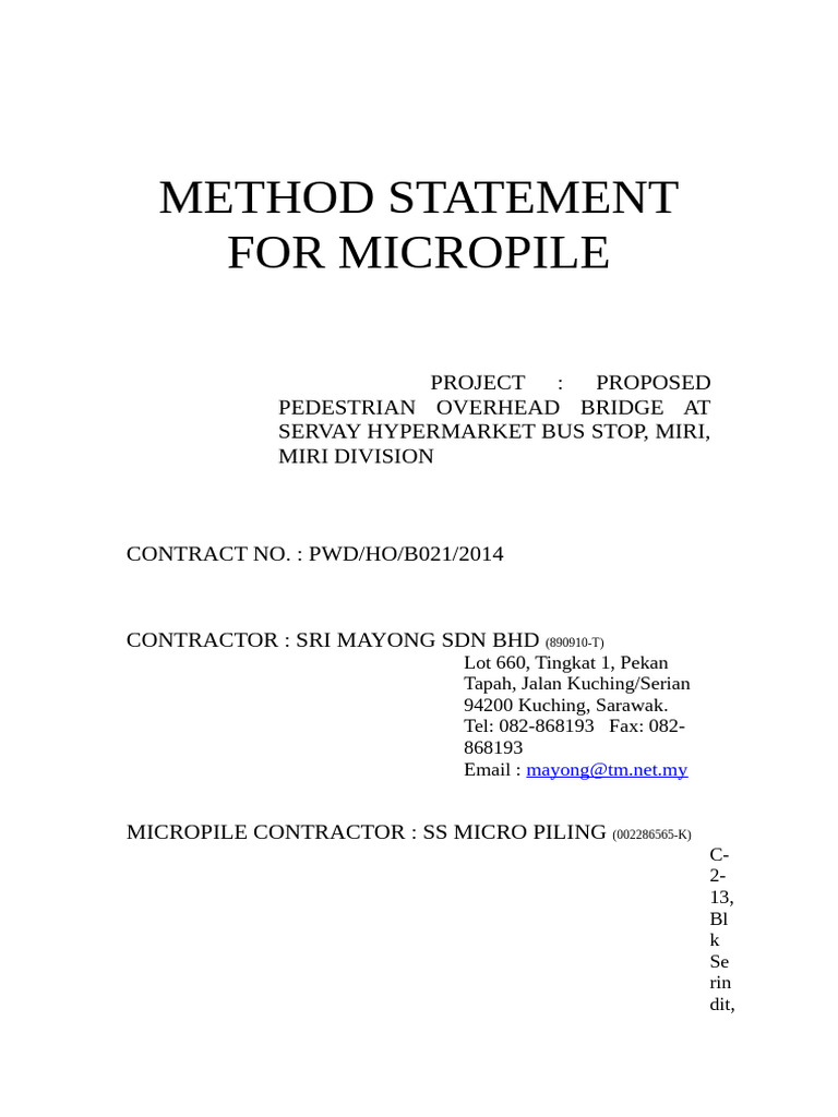 Method Statement For Micropile 1 | PDF | Deep Foundation | Casing (Borehole)