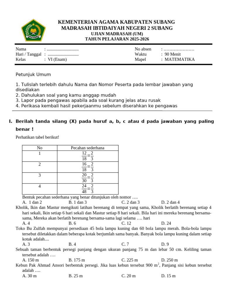 Soal To Um Matematika Kurmer | PDF
