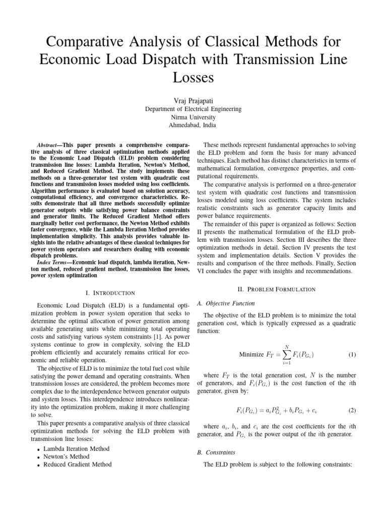 comparitive_analysis for classical ELD methods | PDF | Mathematical Optimization | Mathematics