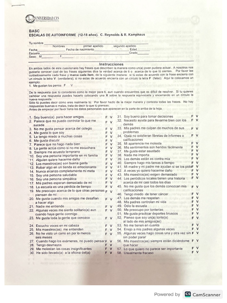 Escala Auto Informe (12-18 Años) | PDF