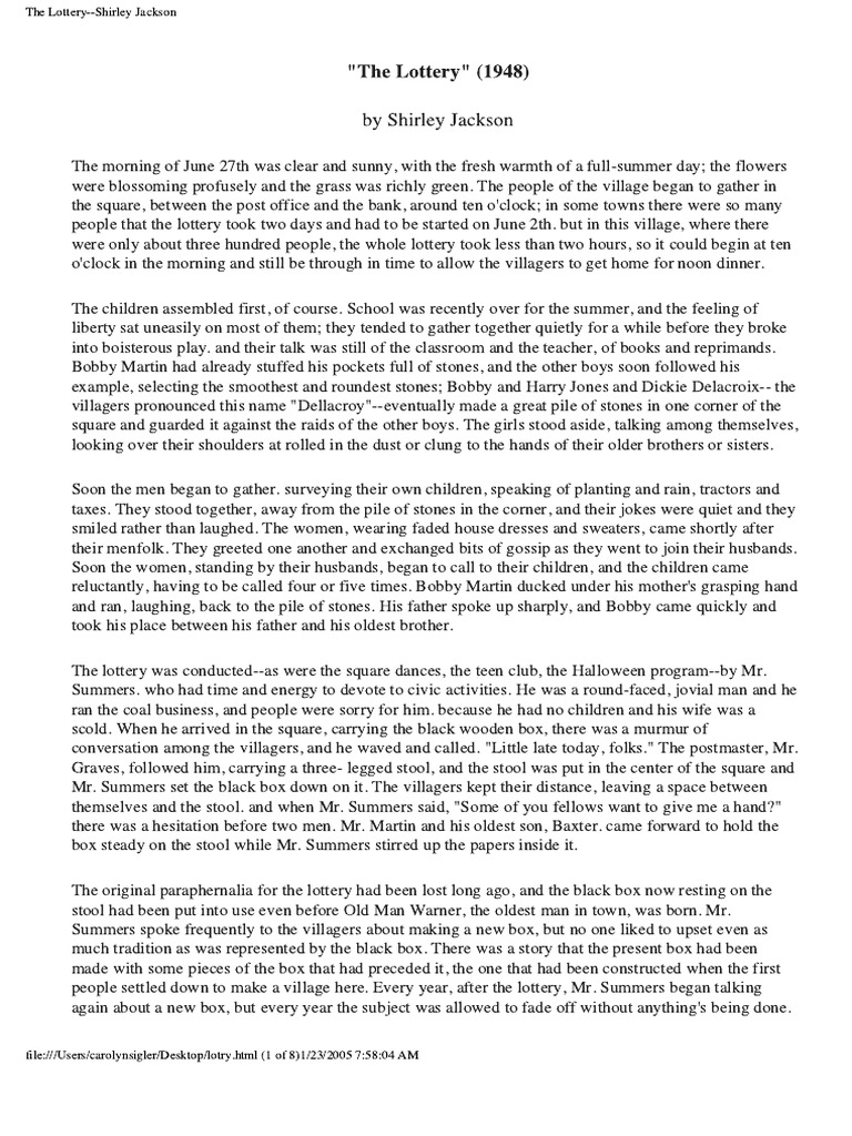 The Lottery--Shirley Jackson | PDF