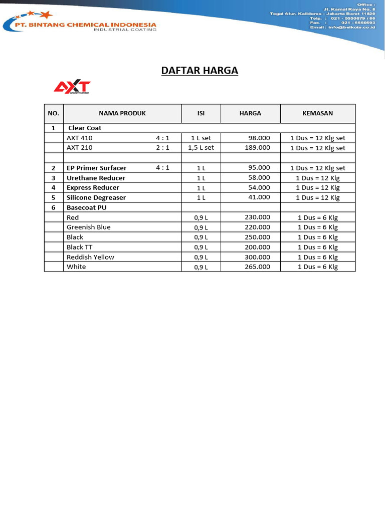 Price List Axt | PDF