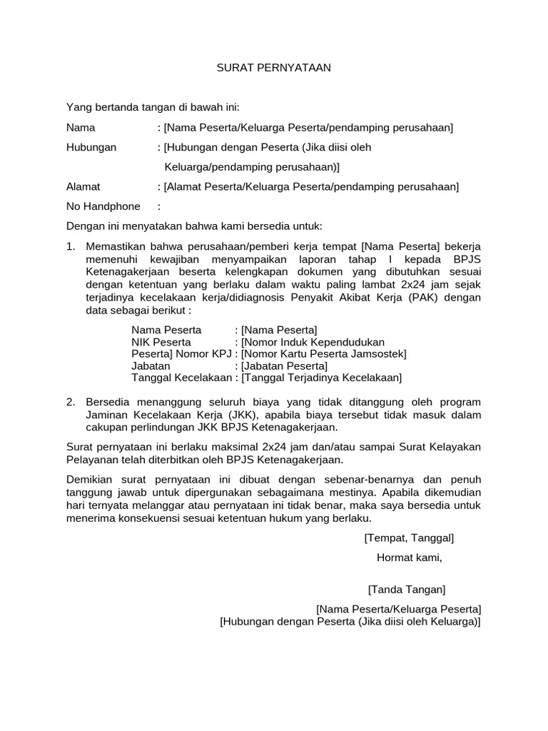 Surat Pernyataan PLKK | PDF