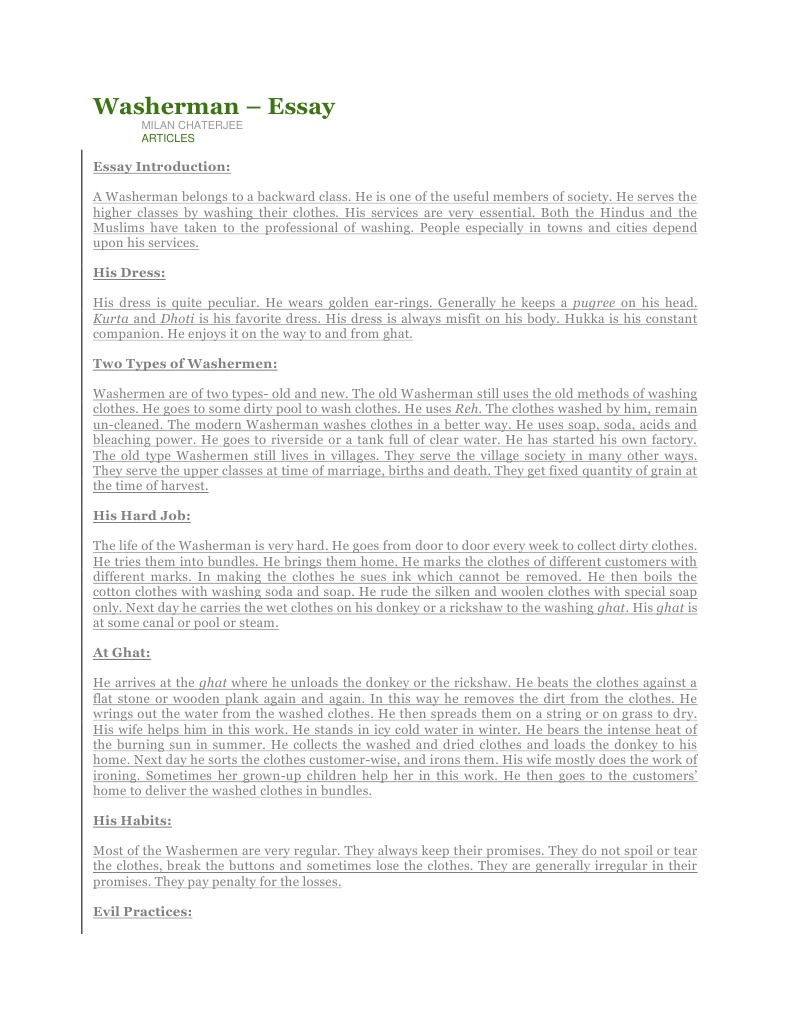 The Washerman: Role and Challenges | PDF | Clothing