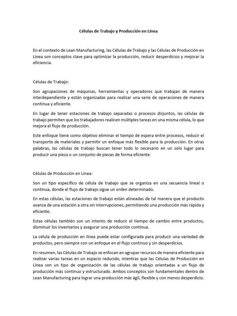 Clase 05 Células de Trabajo y Producción en Línea | PDF | Lean Manufacturing