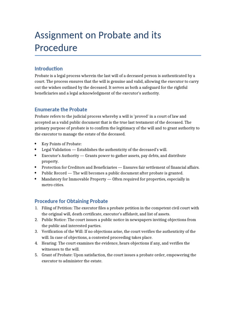 Assignment On Probate and Its Procedure | PDF