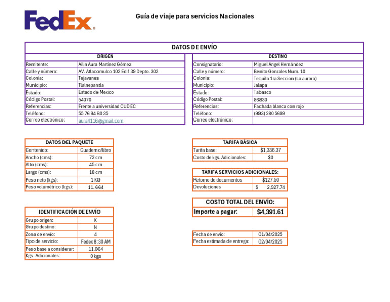 Formato Guía FedEx | PDF | Industrias de servicio | Transporte de mercancías