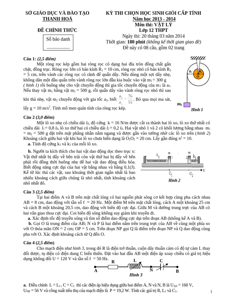 DeDA HSG Mon Ly Cap Tinh 2014 | PDF