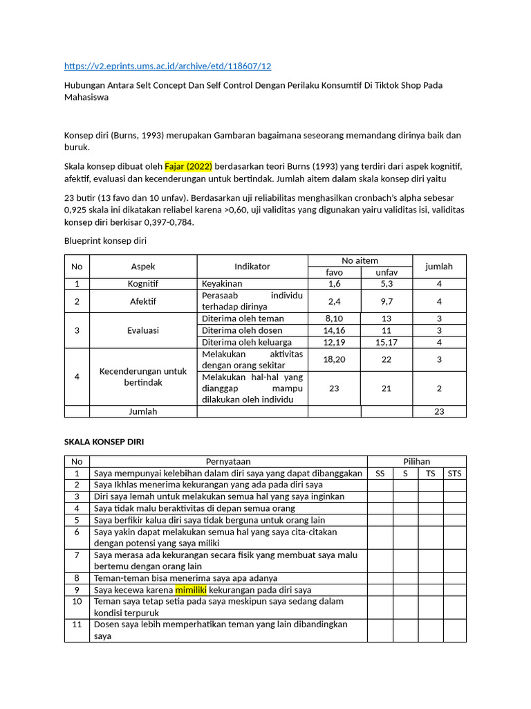 Skala Konsep Diri | PDF