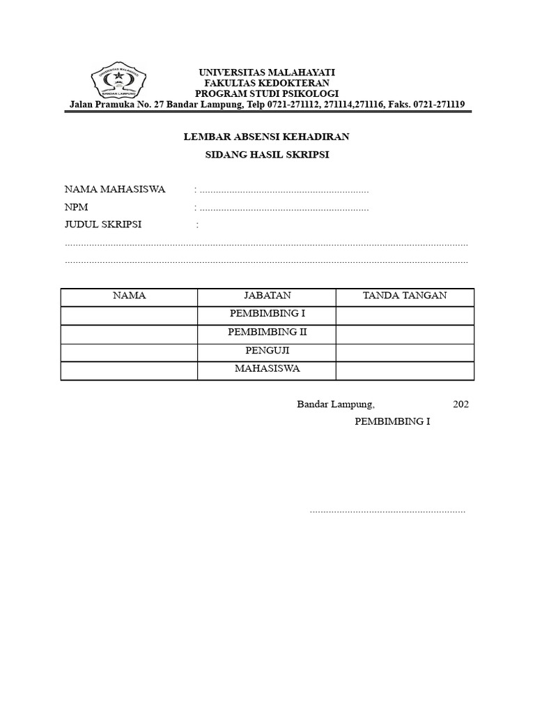Lembar Absensi Sidang Skripsi Unmal | PDF