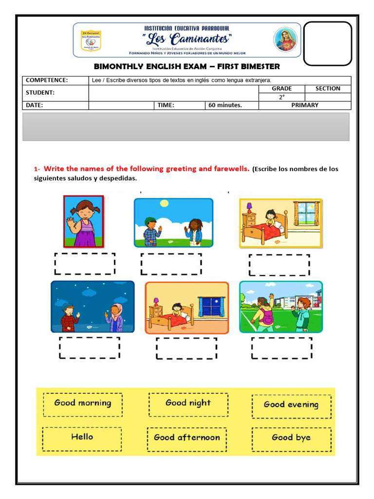 Bimonthly Exam - 2nd Grade. | PDF