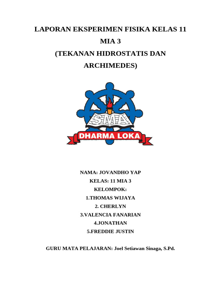 LAPORAN EKSPERIMEN FISIKA KELAS 11 mia 3, JOVANDHO YAP | PDF