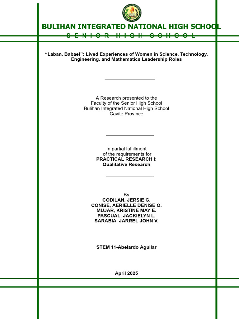 Updated Final Manuscript Format PR1 Bind | PDF | Leadership | Science, Technology, Engineering ...