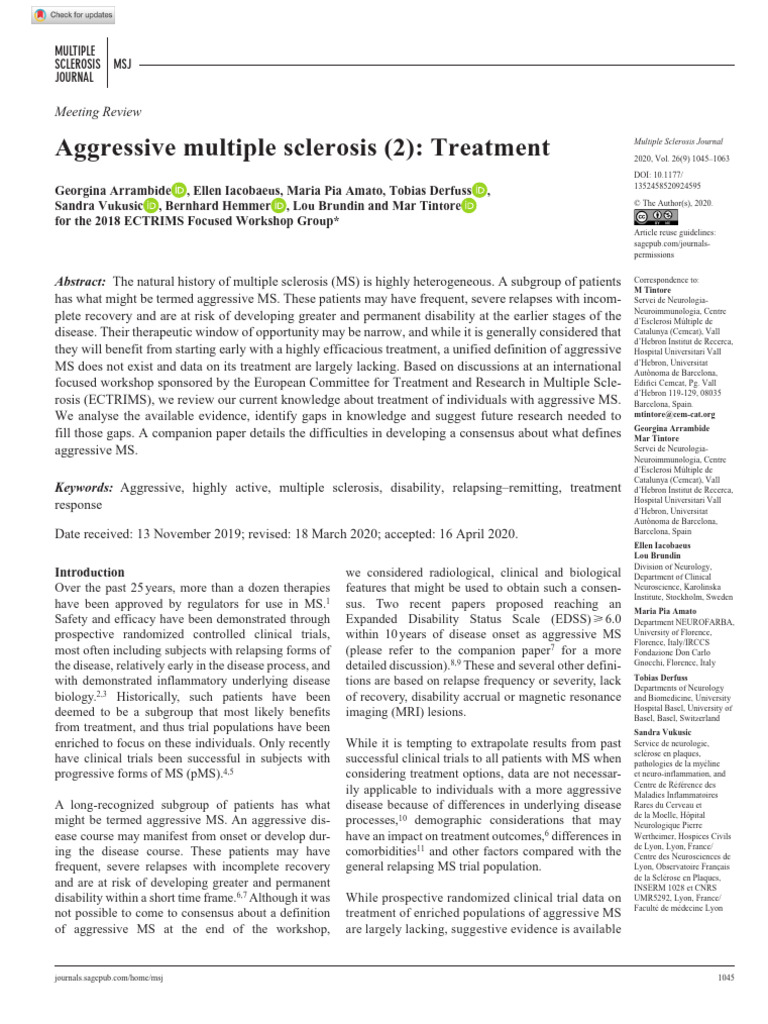 Arrambide-2020-Aggressive Multiple Sclerosis (2) - Treatment | PDF | Multiple Sclerosis | Immunology