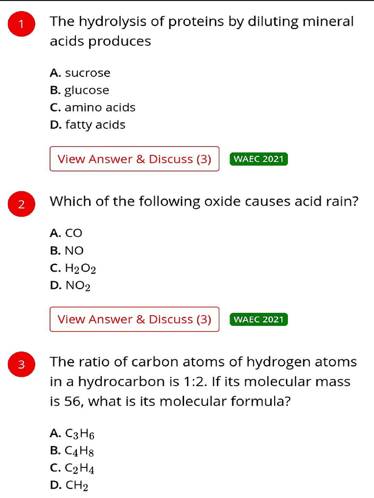 Chemistry 2021 Waec Questions | PDF