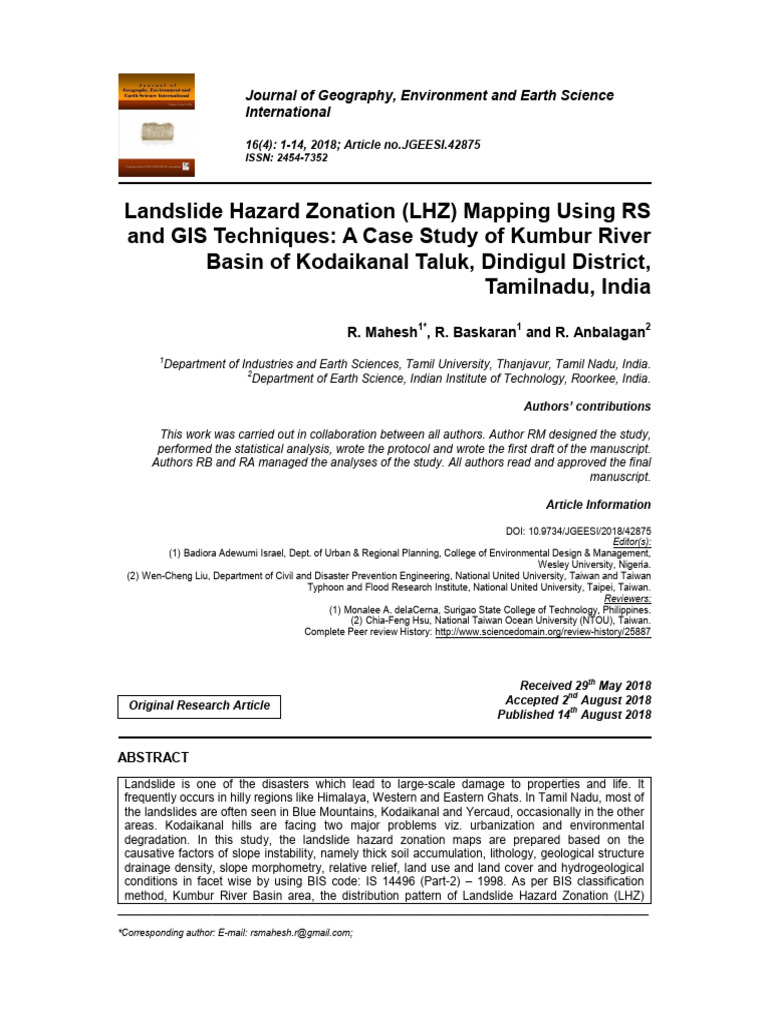 Landslide Hazard Zonation LHZ Mapping Using RS and | PDF | Landslide | Rain